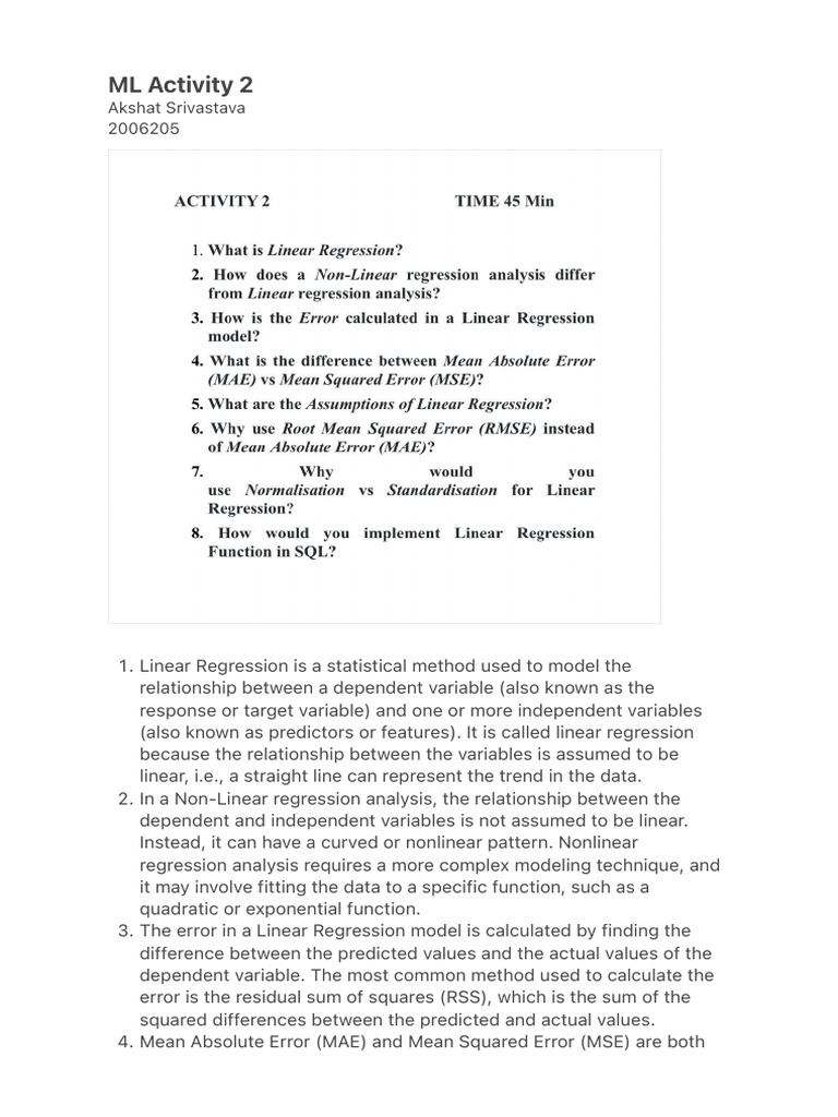ML Activity 2_2006205 | PDF | Errors And Residuals | Linear Regression