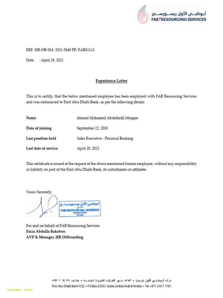 Experience Letter for Ahmed Morgan | PDF | Career & Growth | Business