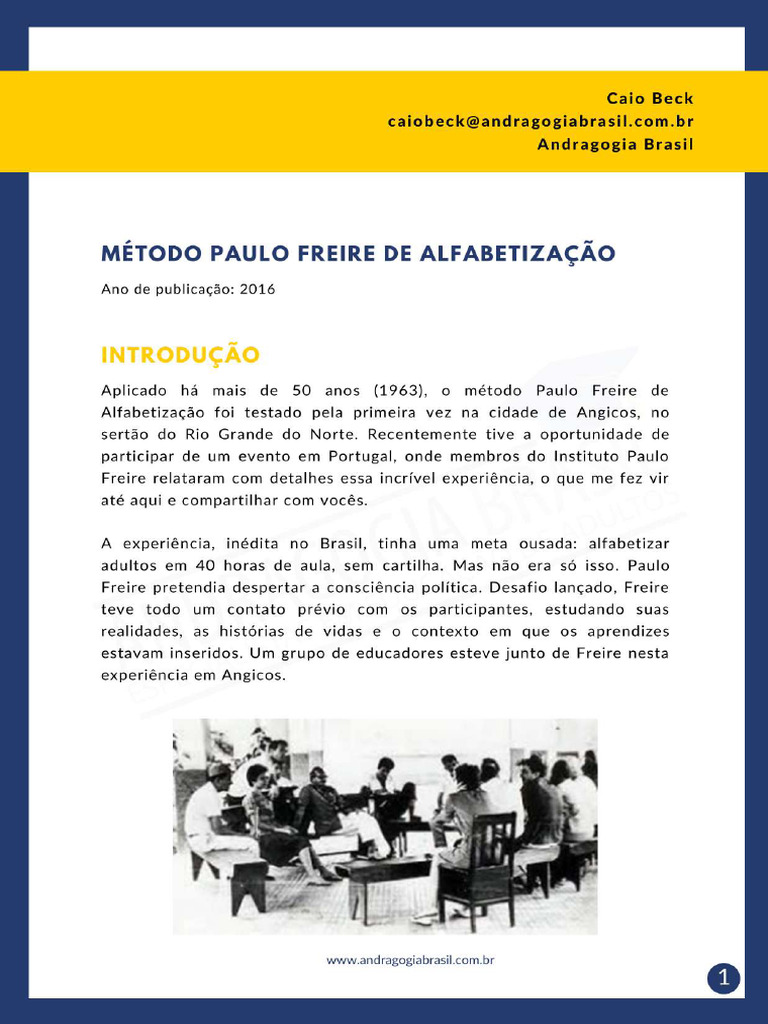 Metodo de Alfabetizacao Paulo Freire Cai | PDF