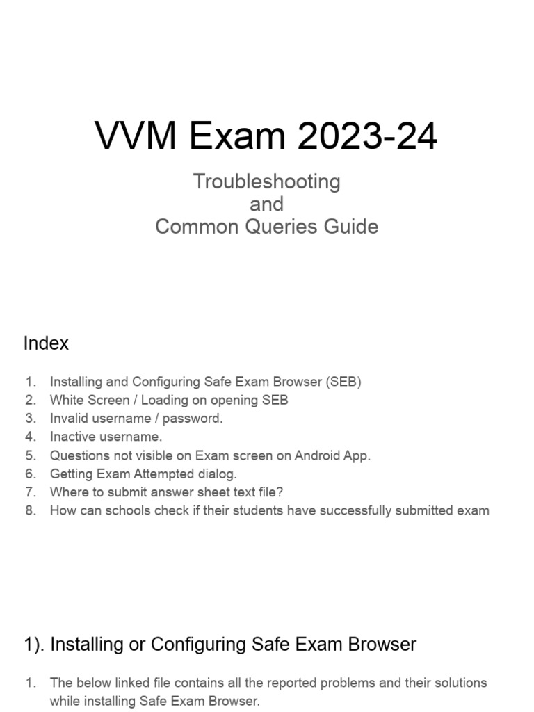 VVM Exam 2023-24 Troubleshooting Guide | PDF | Mobile App | Websites