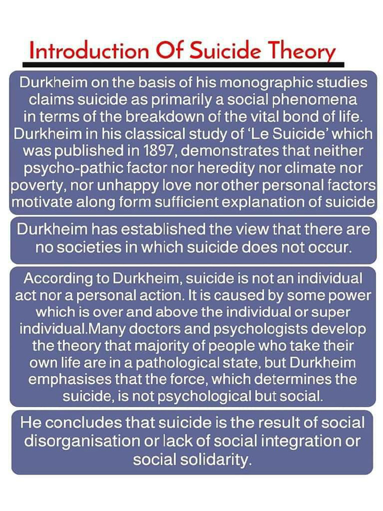 Lec#24 Theory of Suicide by Emile Durkheim | PDF