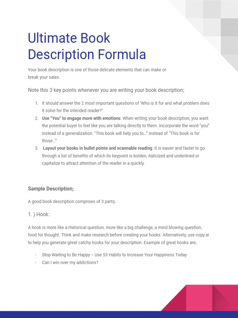 Ultimate Book Description Formula | PDF