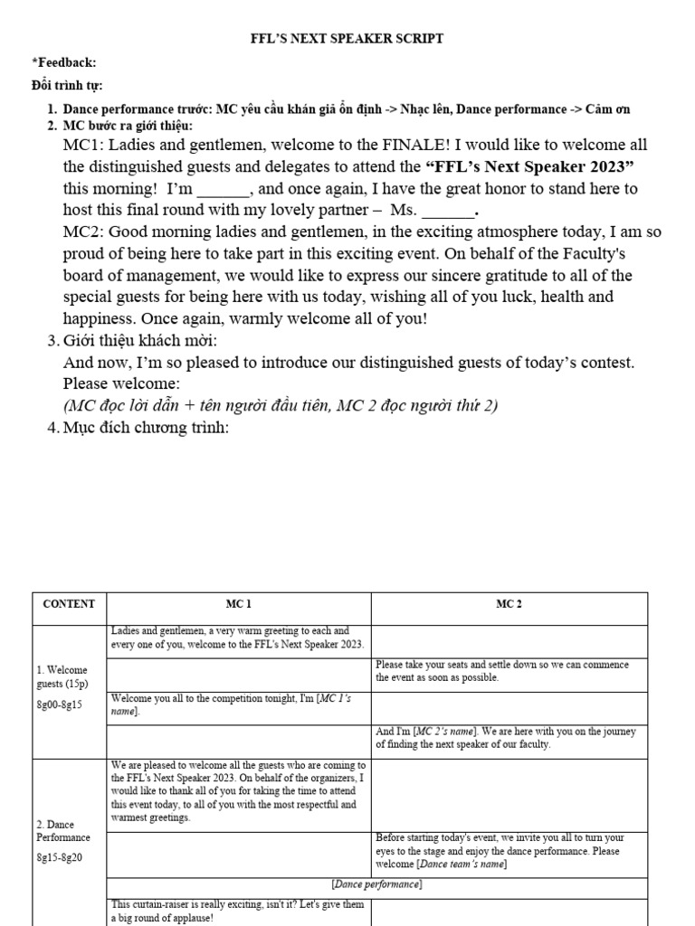 SCRIPT FFLsNEXTSPEAKER Feedback | PDF