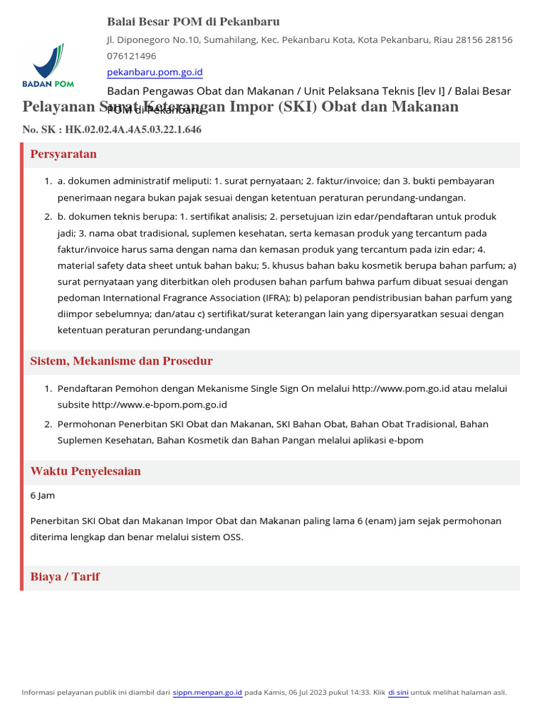 Unduh Standar Pelayanan - Pelayanan Surat Keterangan Impor (SKI) Obat ...