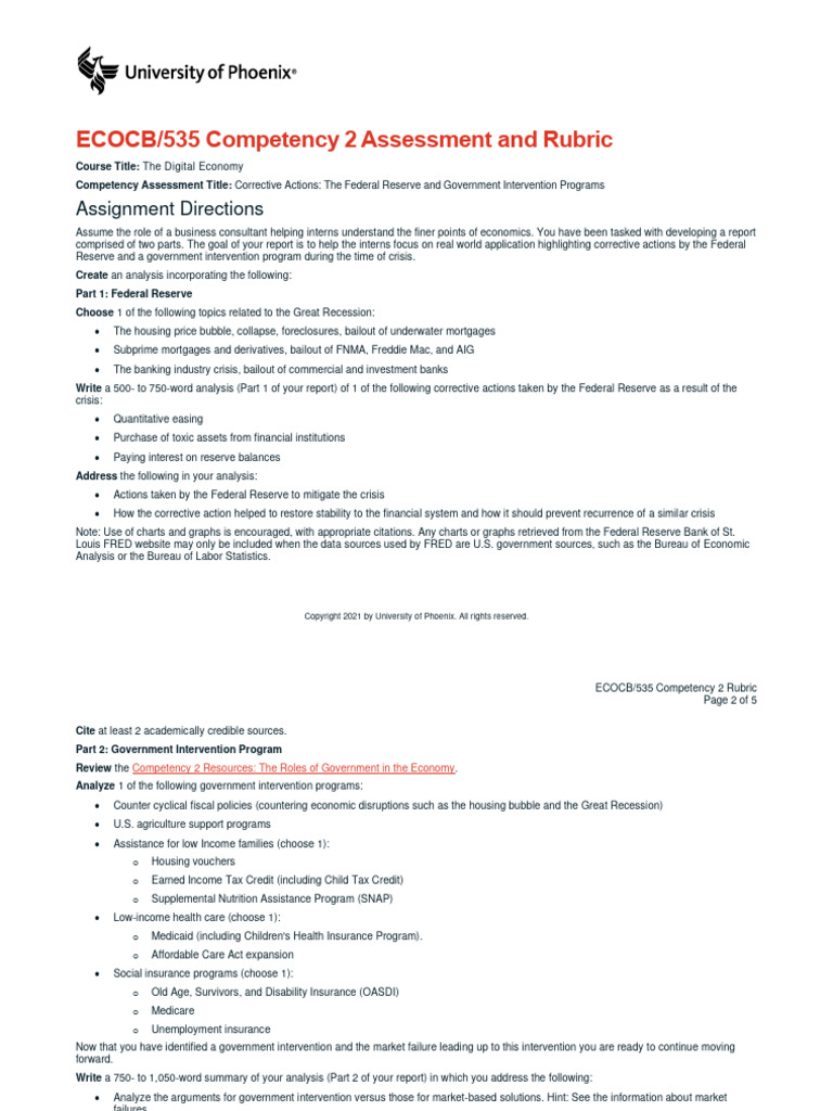 Ecocb535v1p3 Comp2 Rubric | PDF | Federal Reserve | Bailout