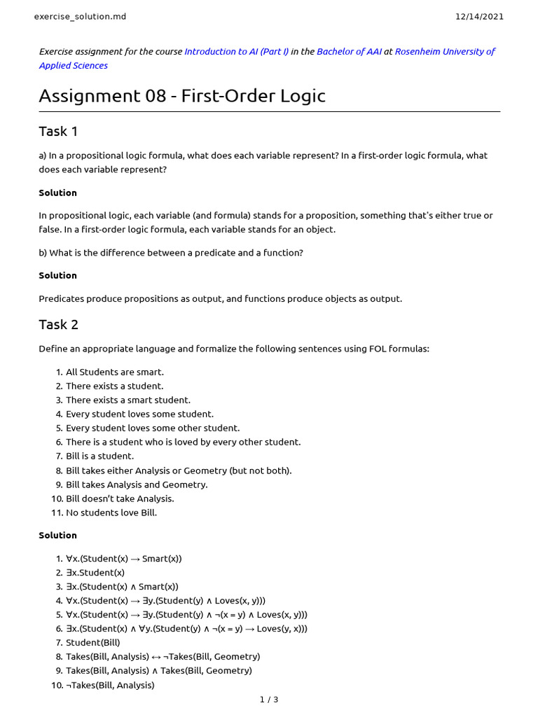 08 Exercise Solution | PDF | First Order Logic | Proposition