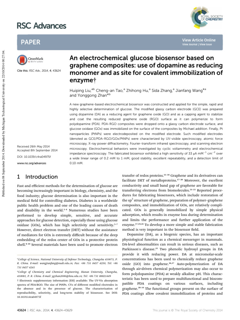 Electrochemical Glucose Biosensor Based on Graphene Compsites- Use of ...