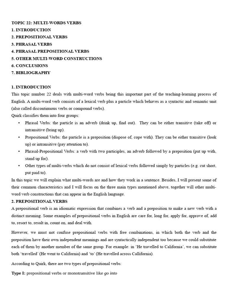 Topic 22 Multi-Words Verbs | PDF | Verb | Preposition And Postposition