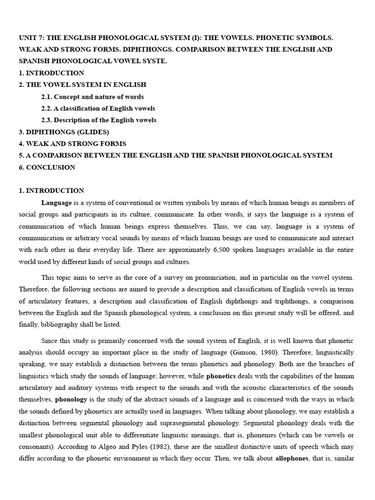 Unit 7 The English Phonological System ( | PDF | Phonology | Vowel
