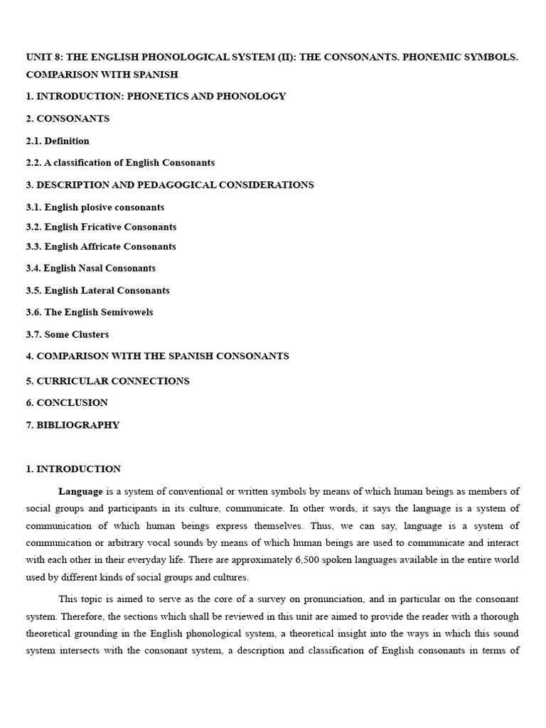 Unit 8 The English Phonological System (Ii) | PDF | Phonology | Consonant