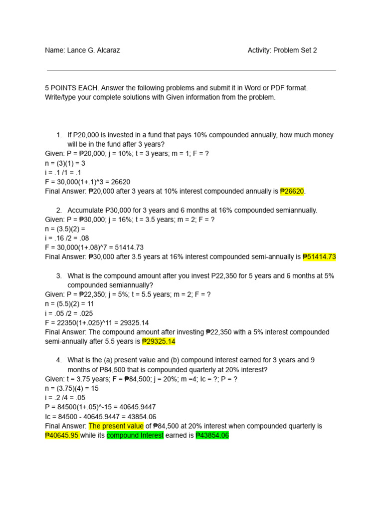 FDNBUSM Problem Set 2 | PDF | Present Value | Money
