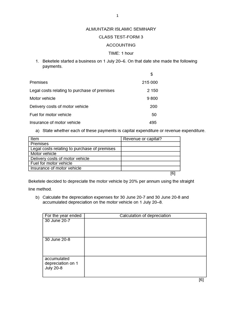 Test One Week Before Annual | PDF | Depreciation | Expense