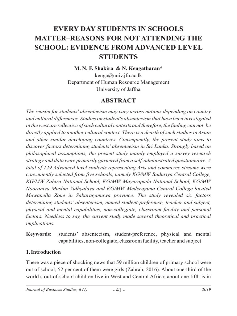 3.Every Day Students in Schools Matter Reasons for Not Attending the ...