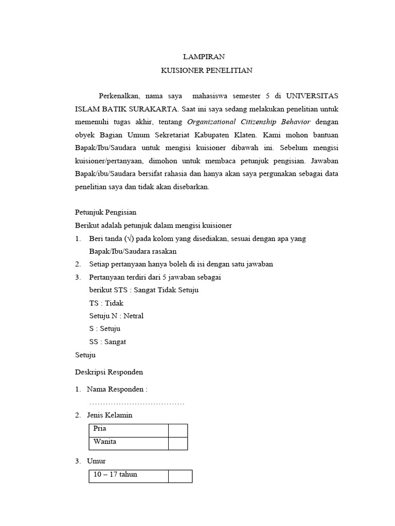Lampiran Kuisioner Penelitian Widia Pdf