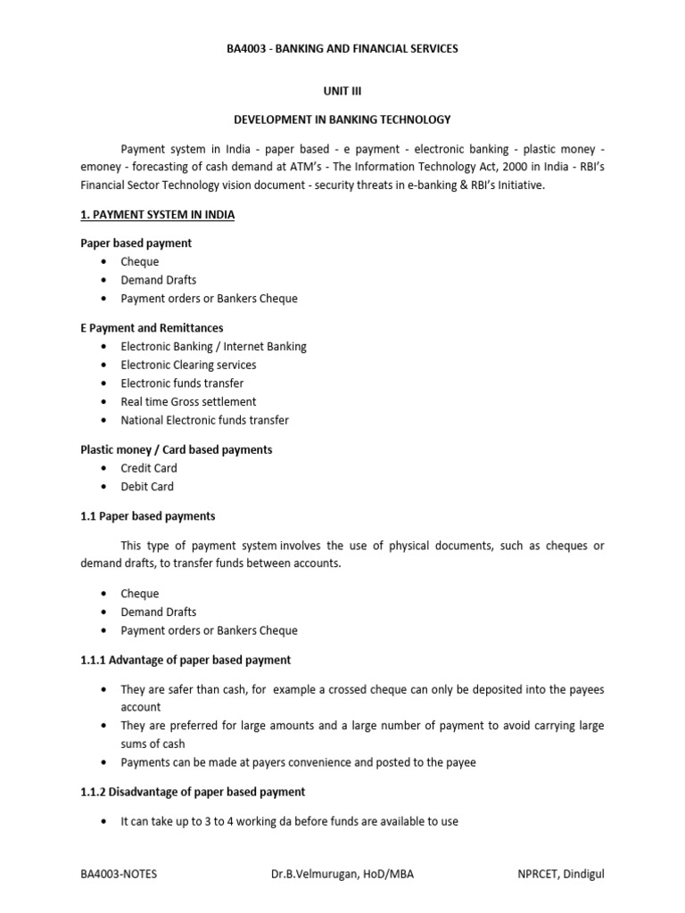 Bfs - Unit III Short Notes | PDF | Cheque | Payments Bfs - Unit III Short Notes | PDF | Cheque | Payments
