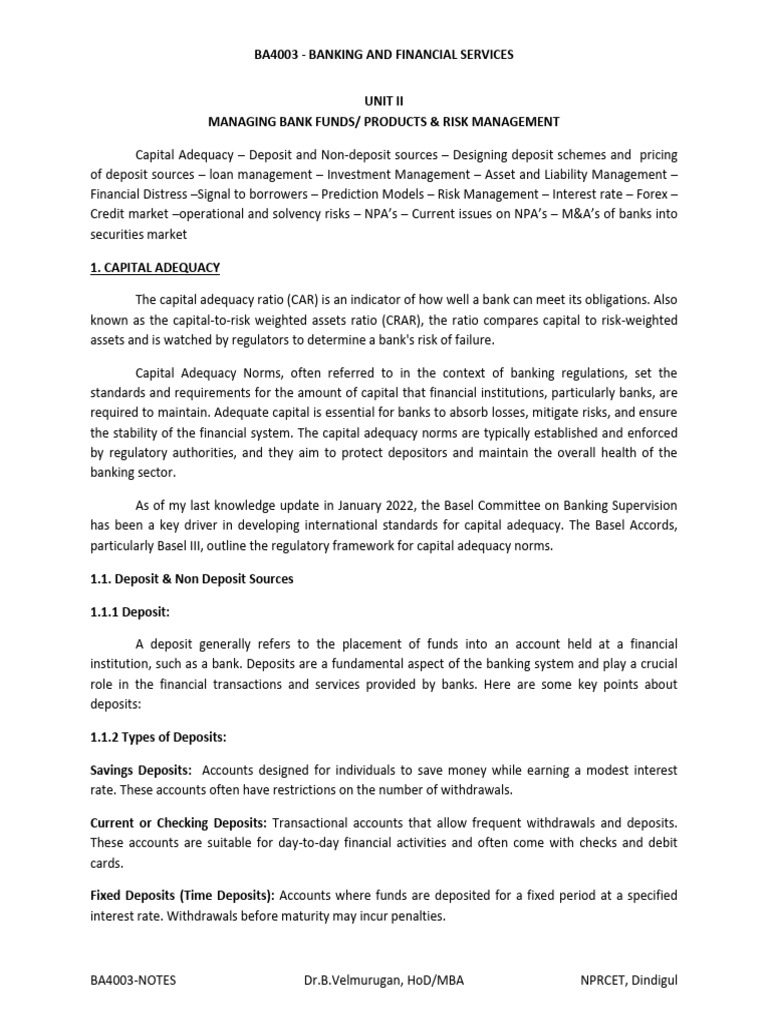 Bfs - Unit II Short Notes | PDF | Financial Risk | Loans