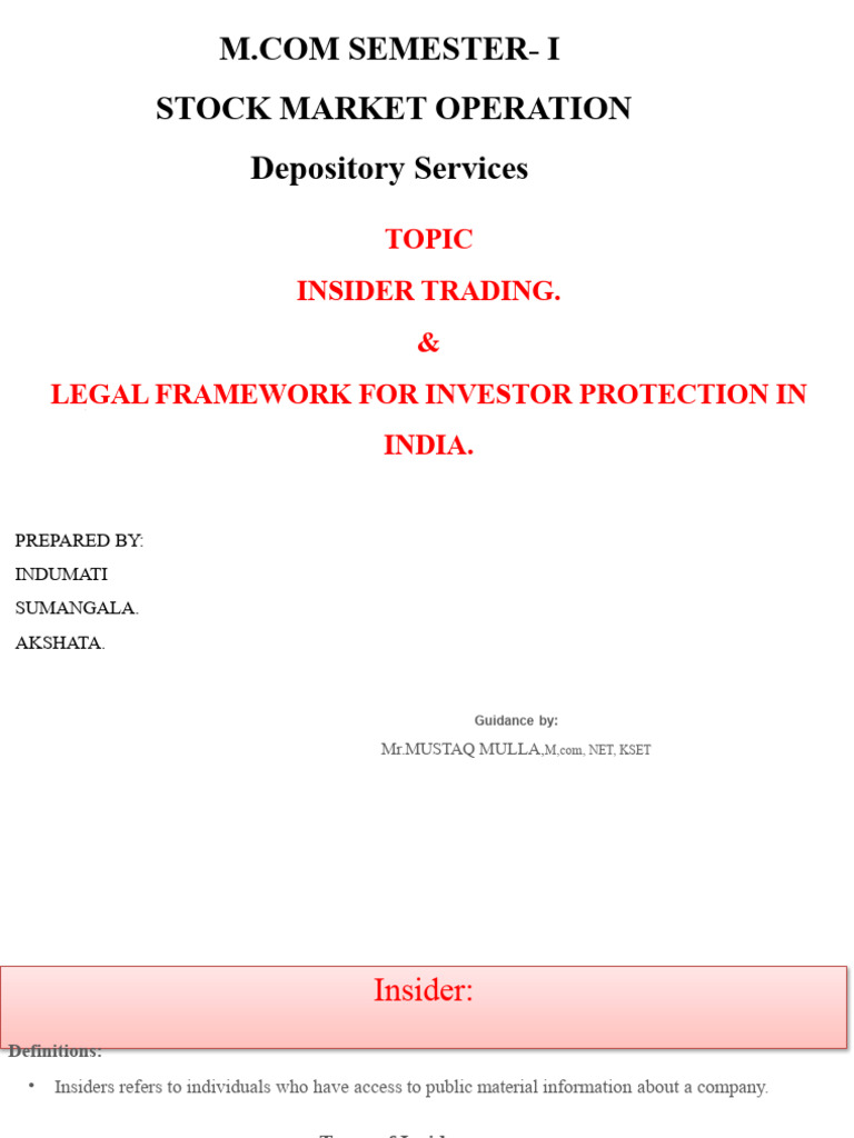 Insider Trading & Investor Protection | PDF | Insider Trading ...