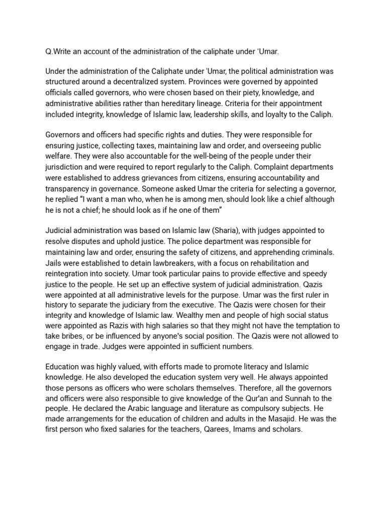 H Umar S Caliphate 1 Pdf Caliphate Umar