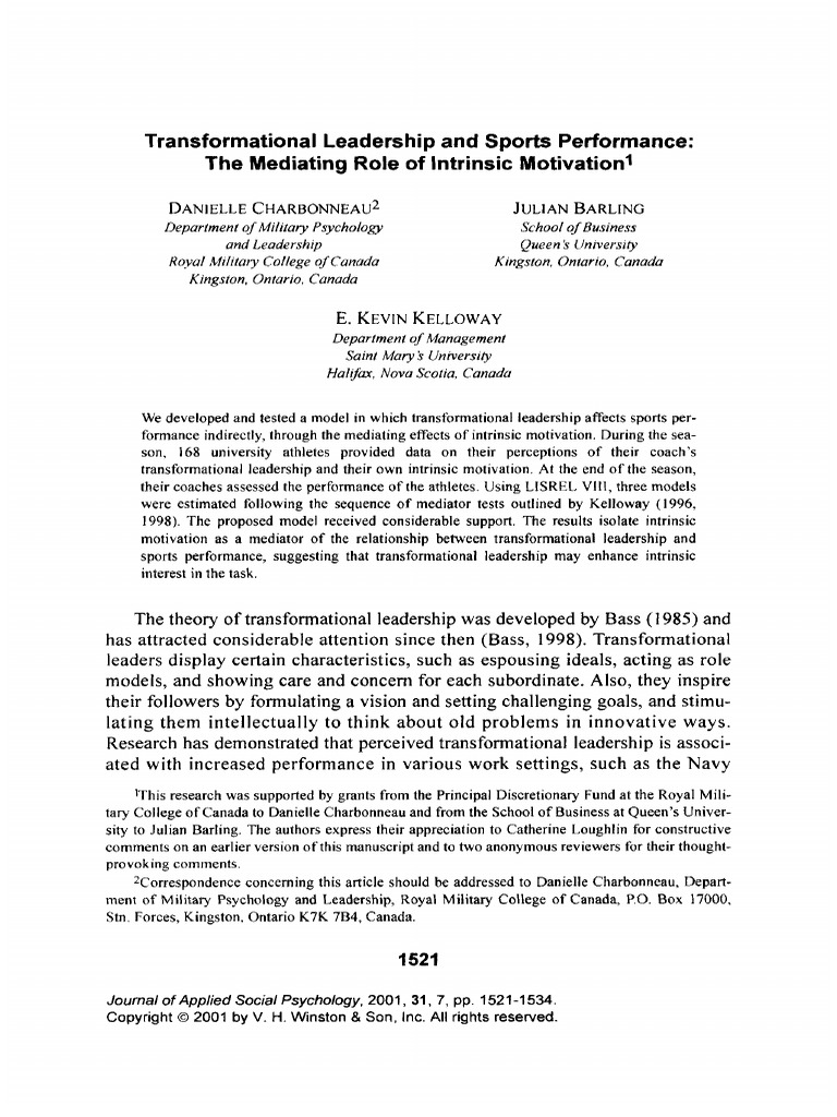 Transformational Leadership and Sports Performance | PDF ...