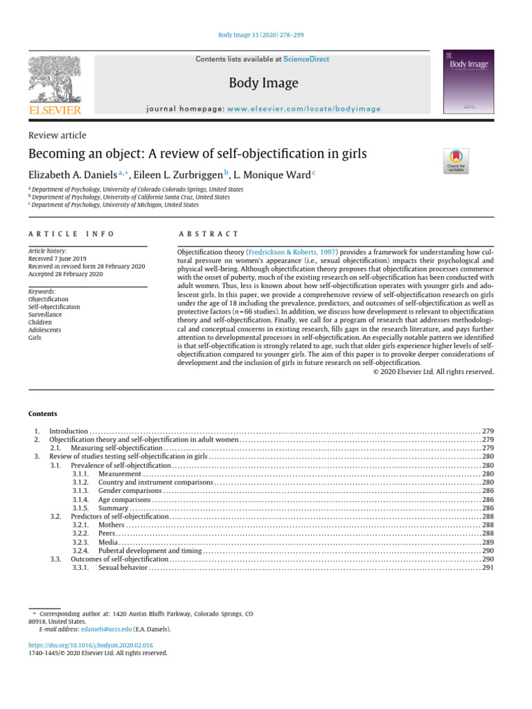 Becoming An Object - A Review of Self-Objectification in Girls | PDF ...
