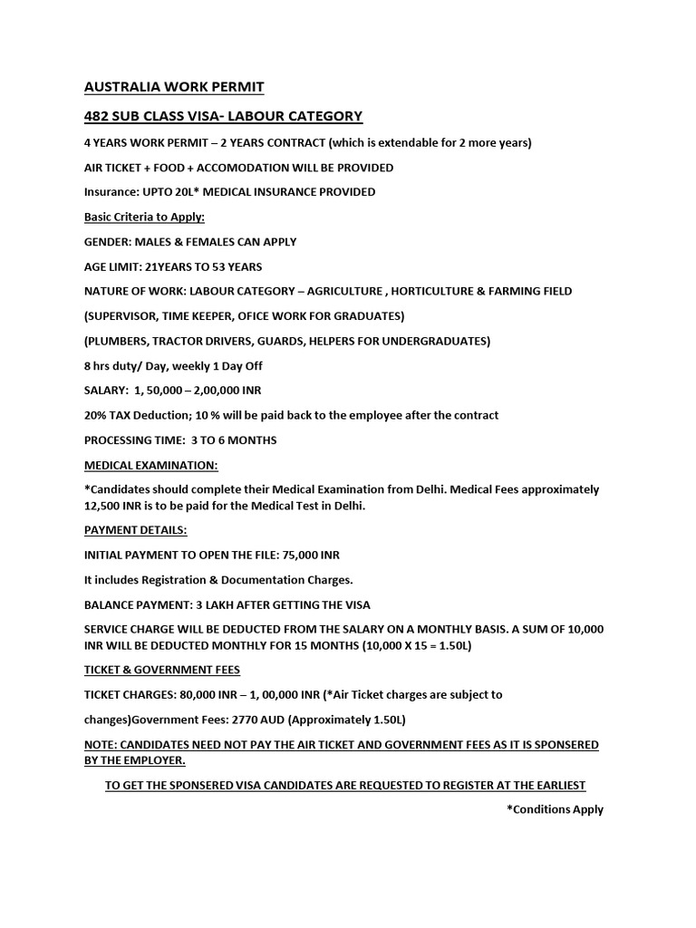 Australia Work Permit 2023 | PDF