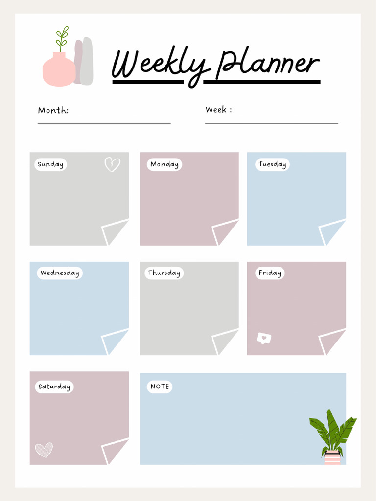 Pastel Illustrative Cute Weekly Planner | PDF