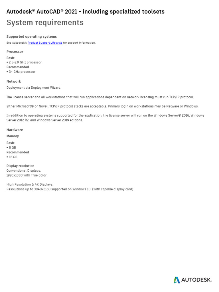 AutoCAD 2021 System Requirements | PDF | Auto Cad | Arc Gis