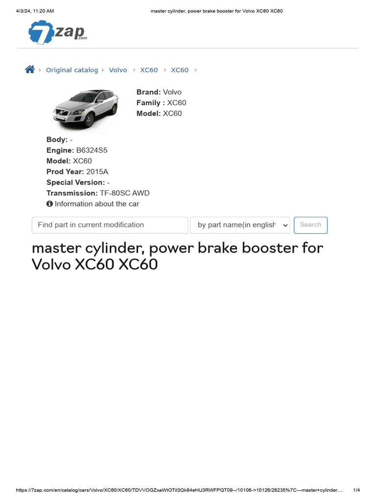Master Cylinder, Power Brake Booster For Volvo XC60 XC60 | PDF | Land ...