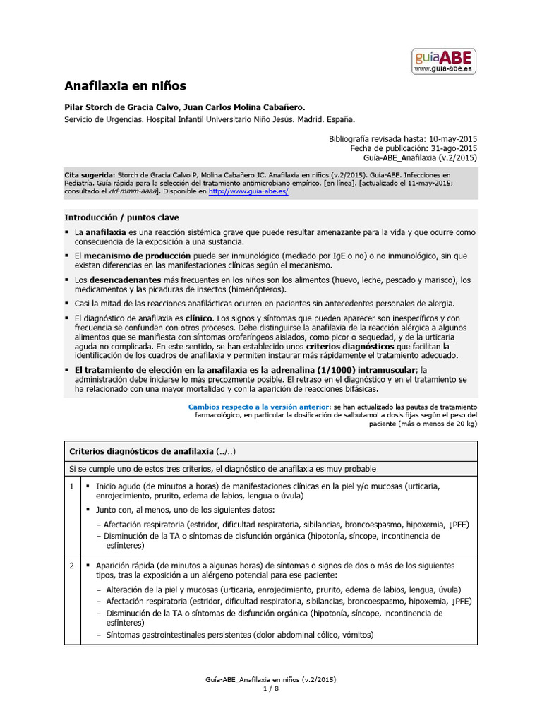 Guia ABE3 (Anexo) Anafilaxia-En-Ninos v.2 (2015) | PDF | Medicina CLINICA | Especialidades Medicas