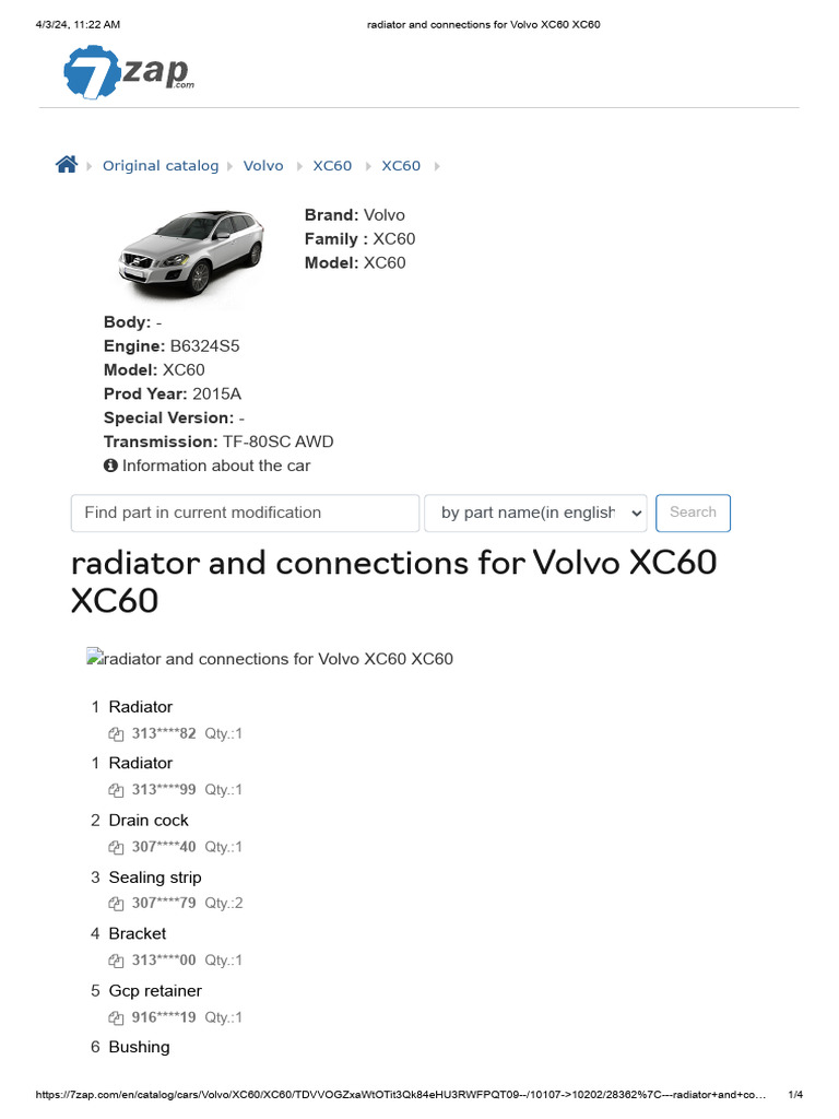 Radiator and Connections For Volvo XC60 XC60 | PDF | Motor Vehicle ...