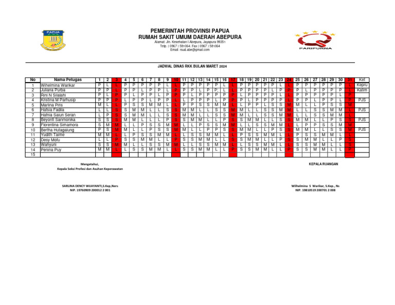 Jadwal Dinas RKK Bulan Maret 2024 | PDF