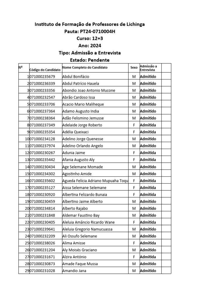 IFPL Pauta 12+3 de Entrevistas 2024 | PDF