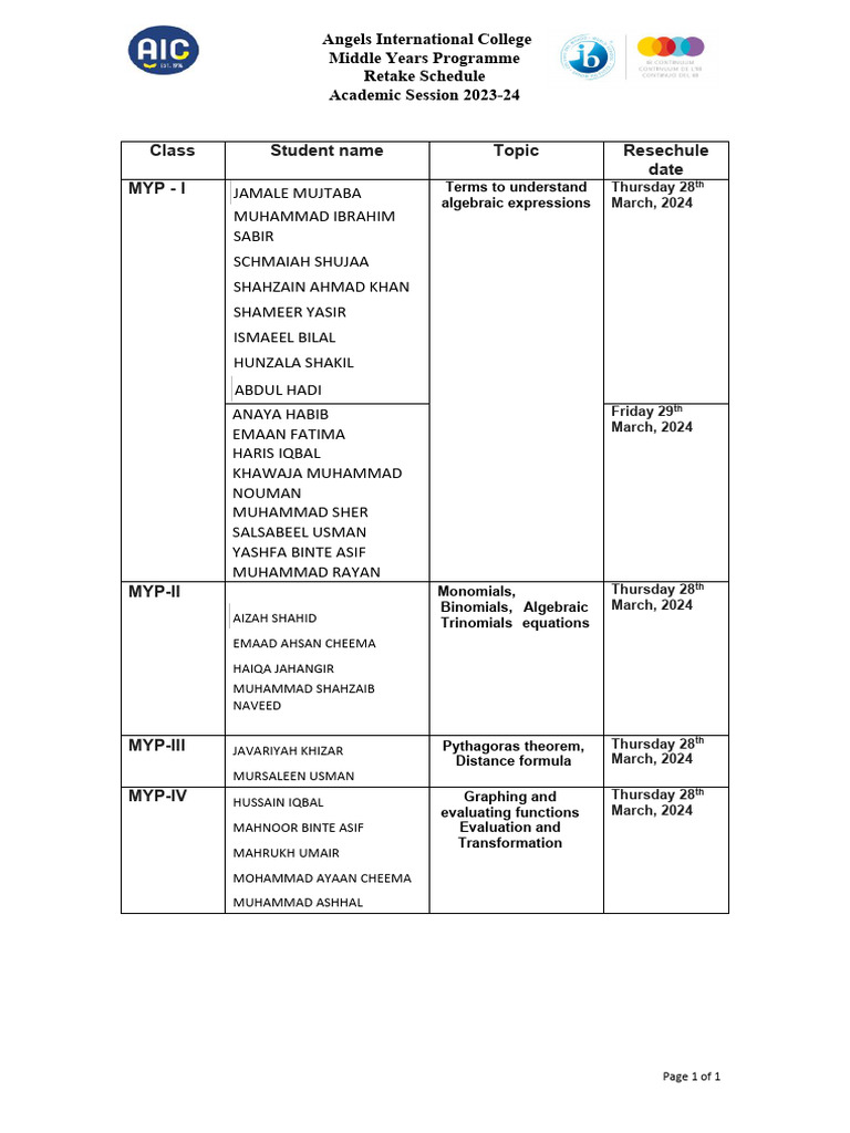 Retake Schedule | PDF