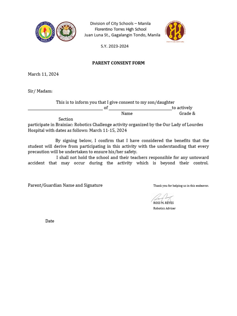 Parent and Teacher Consent Form | PDF
