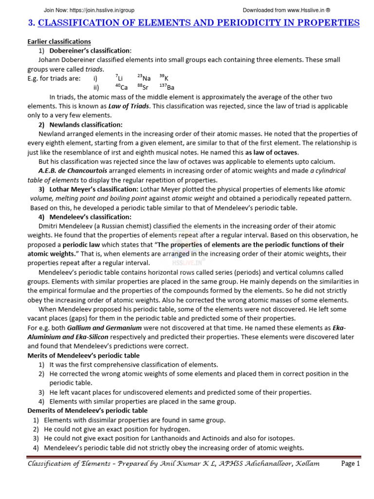 Hsslive-Xi-Chem-Notes-Anil-Ch-3. CLASSIFICATION OF ELEMENTS AND ...
