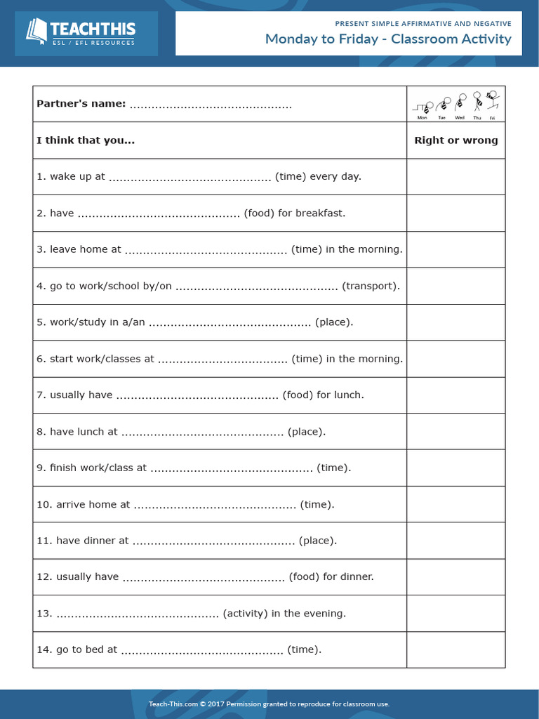 3A Monday To Friday - Classroom Activity | PDF