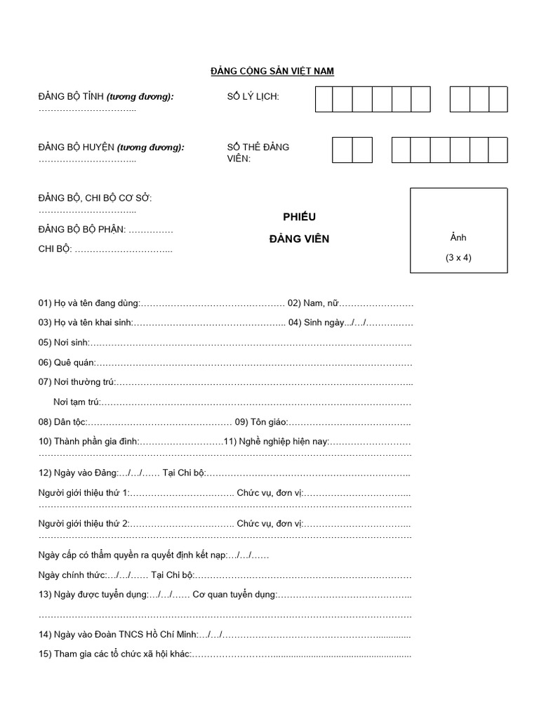 Mau 2 HSDV Phieu Dang Vien | PDF