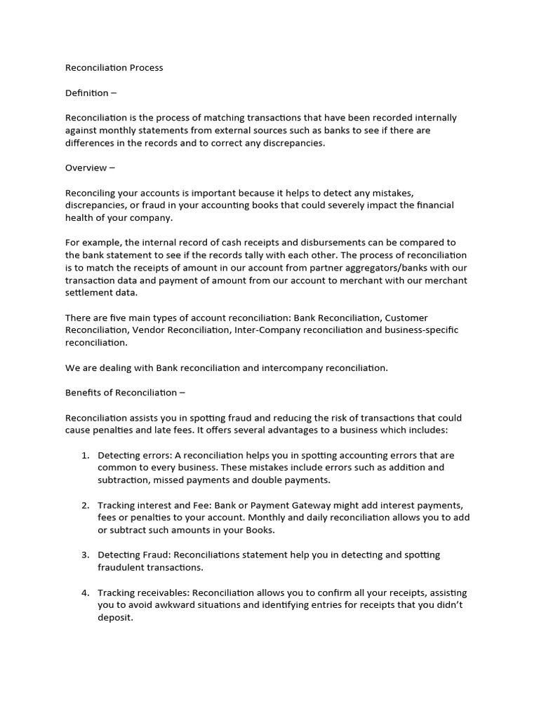 Reconciliation SOP | PDF | Financial Transaction | Banks