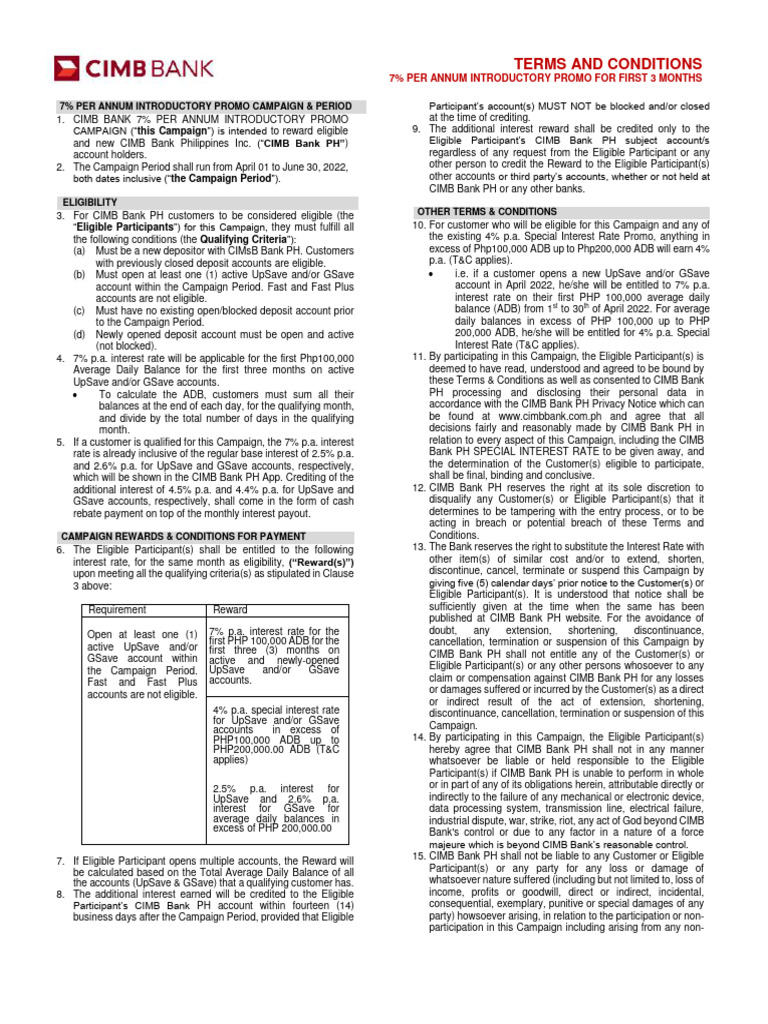 CIMB PH 7% Interest Promo 2022 | PDF | Interest | Deposit Account