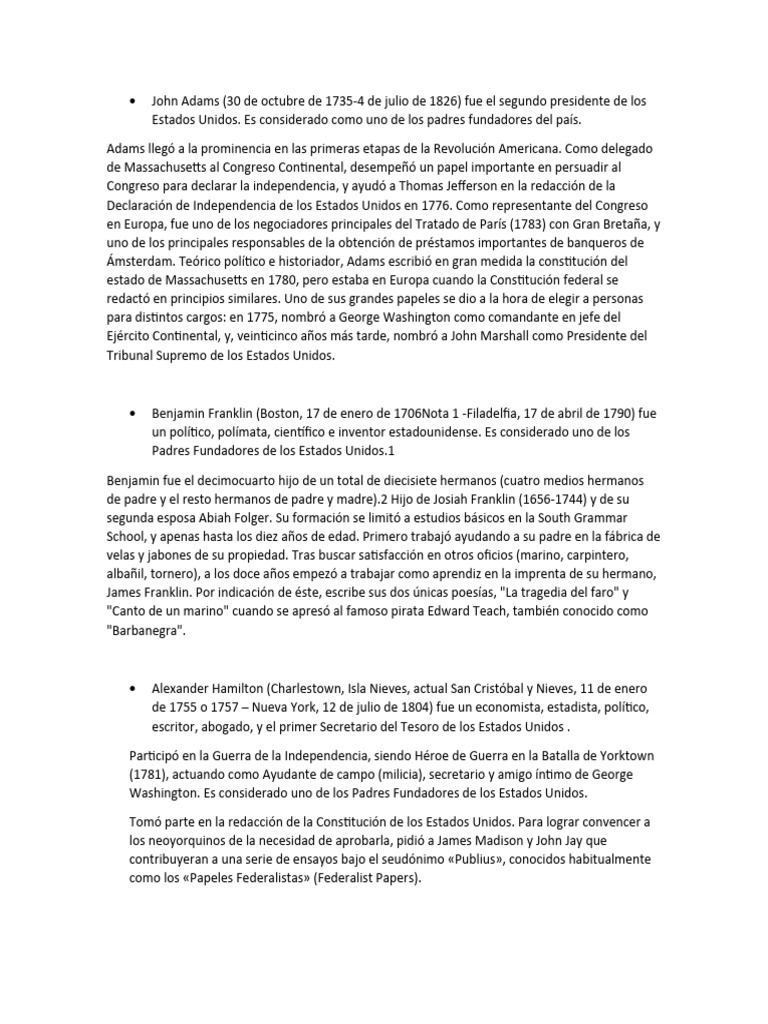 biografia de loss fundadores de estados unidos | PDF | Padres ...