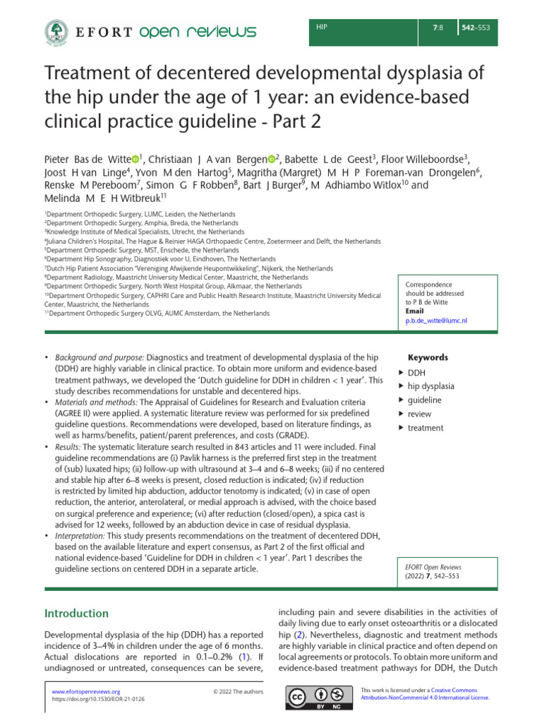 Treatment of Decentered Developmental Dysplasia of | PDF | Netherlands ...