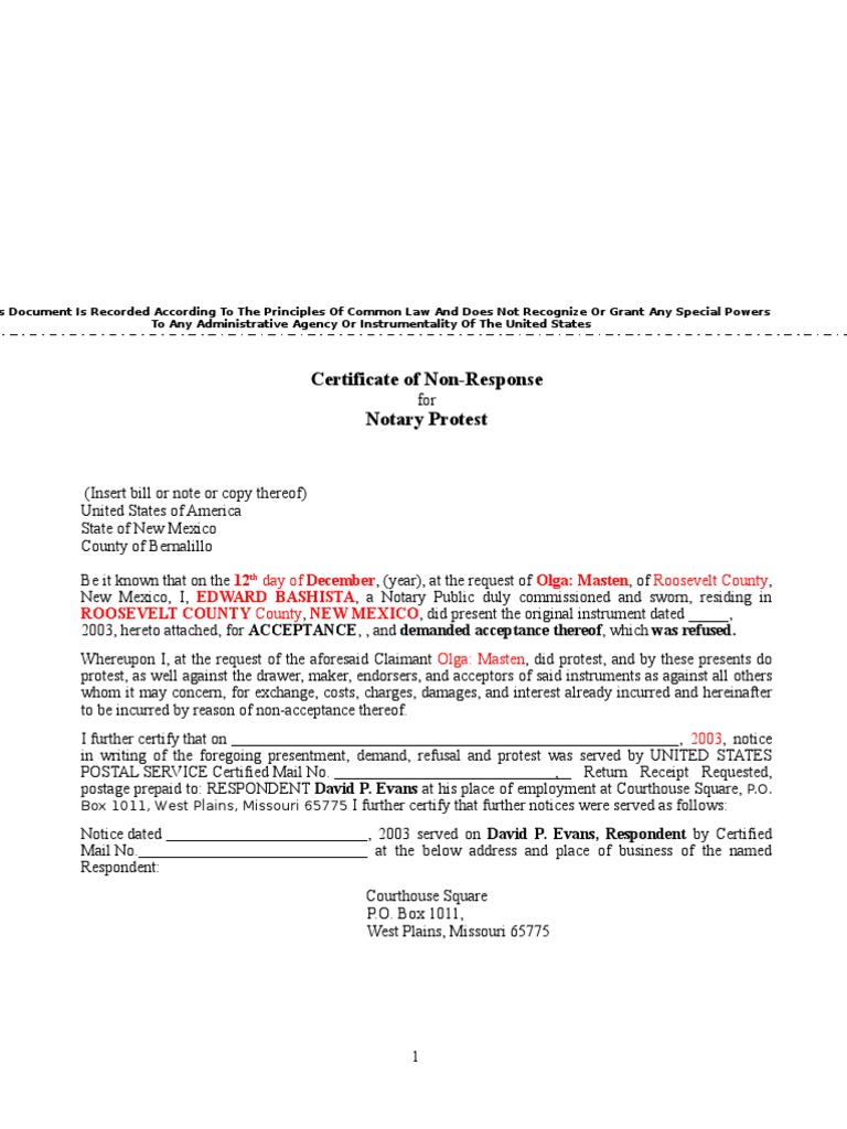 NOTARY PROTEST Certificate of Non-Response2 | PDF | Police Officer ...