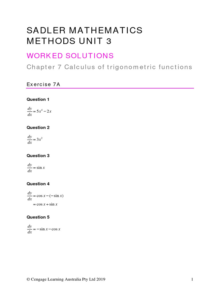 Chapter 7 Calculus of Trig FNC | PDF | Trigonometric Functions ...