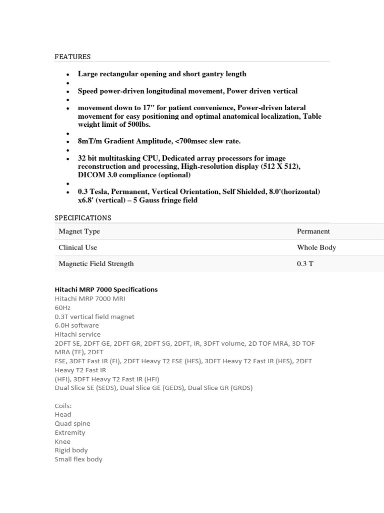 MRI System Specifications Guide | PDF