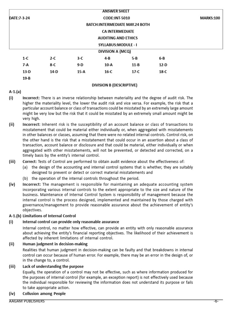 7-3-24... 4110 Both... Int-5010... Audit... Ans | PDF | Audit | Internal Control