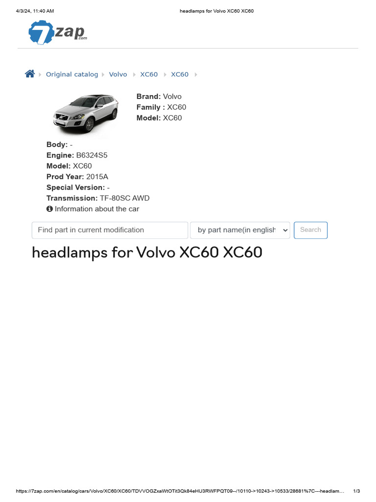 Headlamps For Volvo XC60 XC60 | PDF | Car | Off Road Vehicles