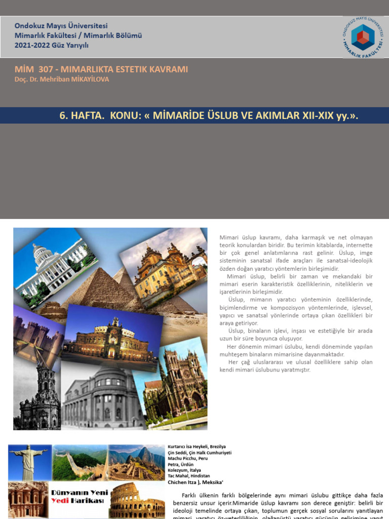 Ders Notu ..Hafta 6 Mi̇mari̇ Üslup Ve Aklmlari | PDF