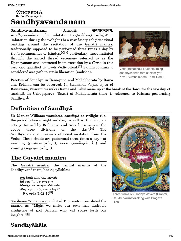Sandhyavandanam - Wikipedia | PDF | Indian Religions | Indian Philosophy