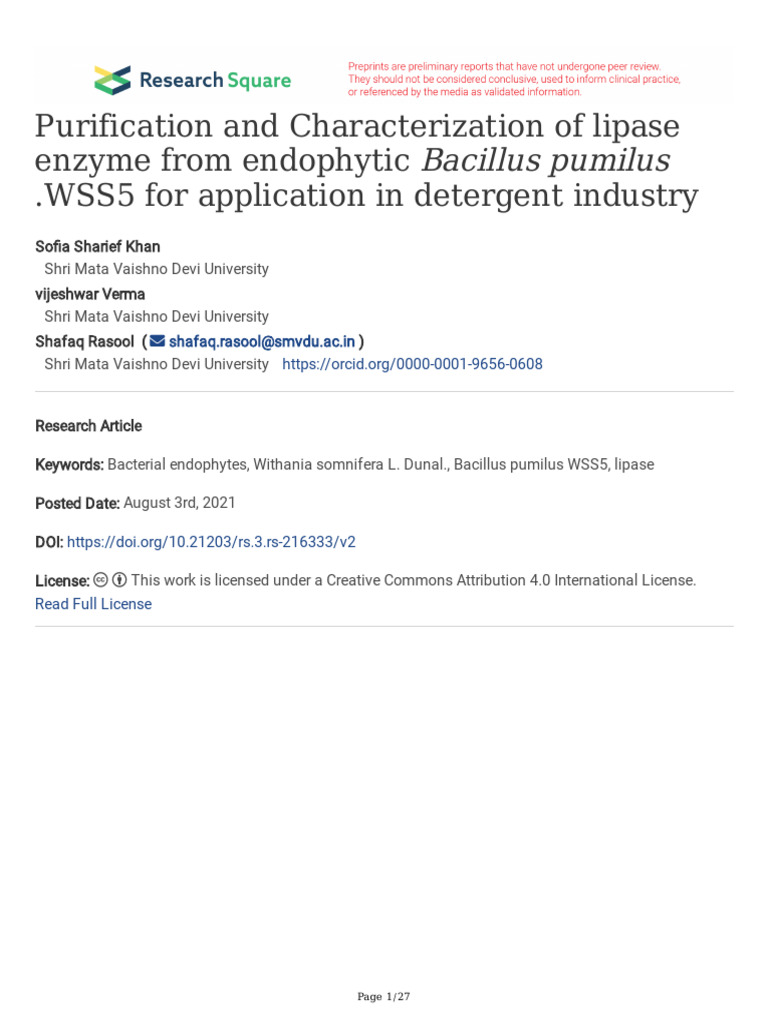 Lipase Bacterie | PDF | Protein Purification | Polymerase Chain Reaction