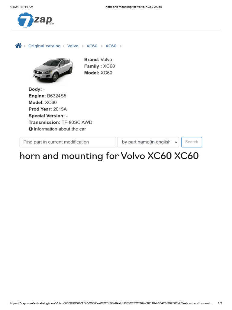Horn and Mounting For Volvo XC60 XC60 | PDF